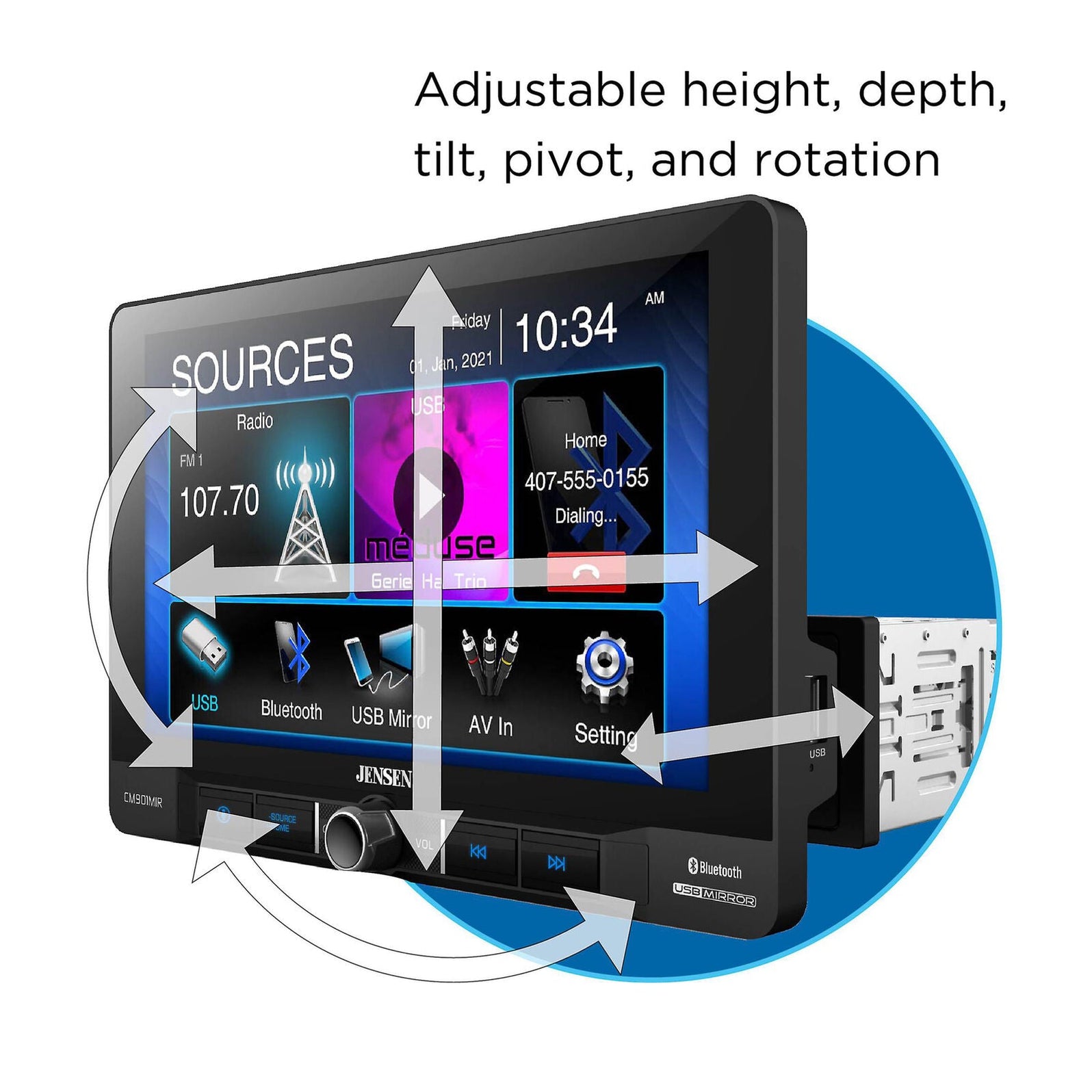 Jensen 9" 1-Din Touchscreen LCD USB Bluetooth Multimedia Radio — Big ...