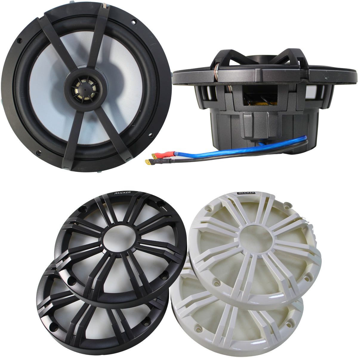 Kicker KM Series 6.5" 65W RMS 4-Ohm 2-Way Coaxial Marine Speakers / 45 ...