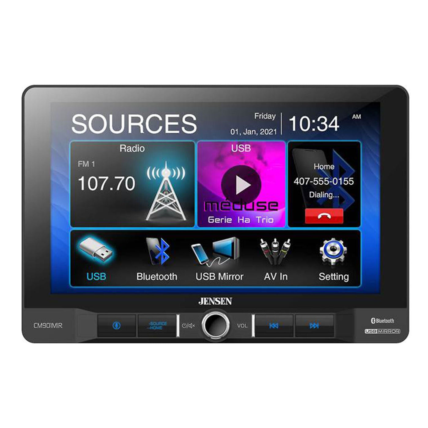 Jensen 9" 1-Din Touchscreen LCD USB Bluetooth Multimedia Radio — Big ...