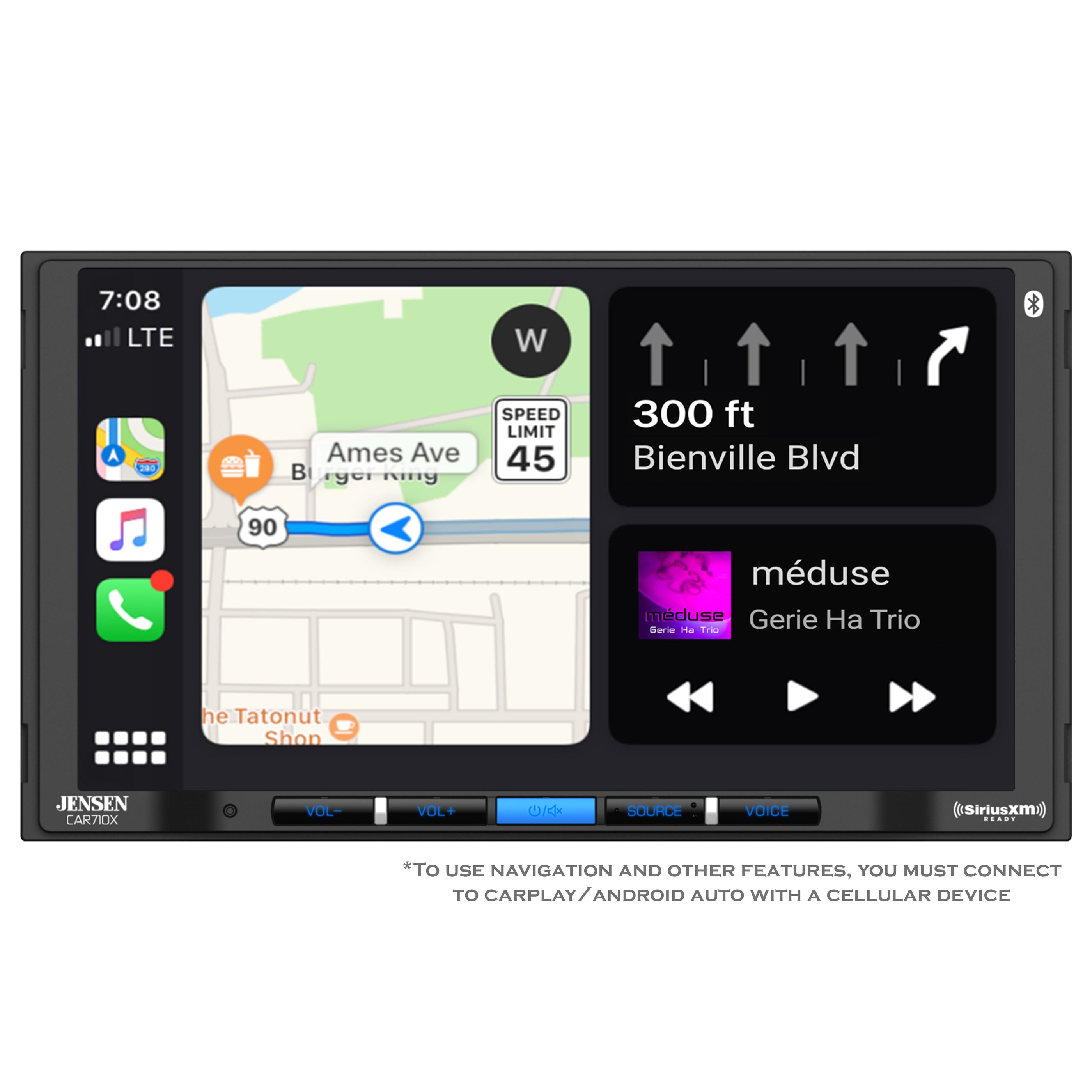 Jensen 7” Touchscreen Bluetooth Radio w/ CarPlay & Android Auto — Big ...