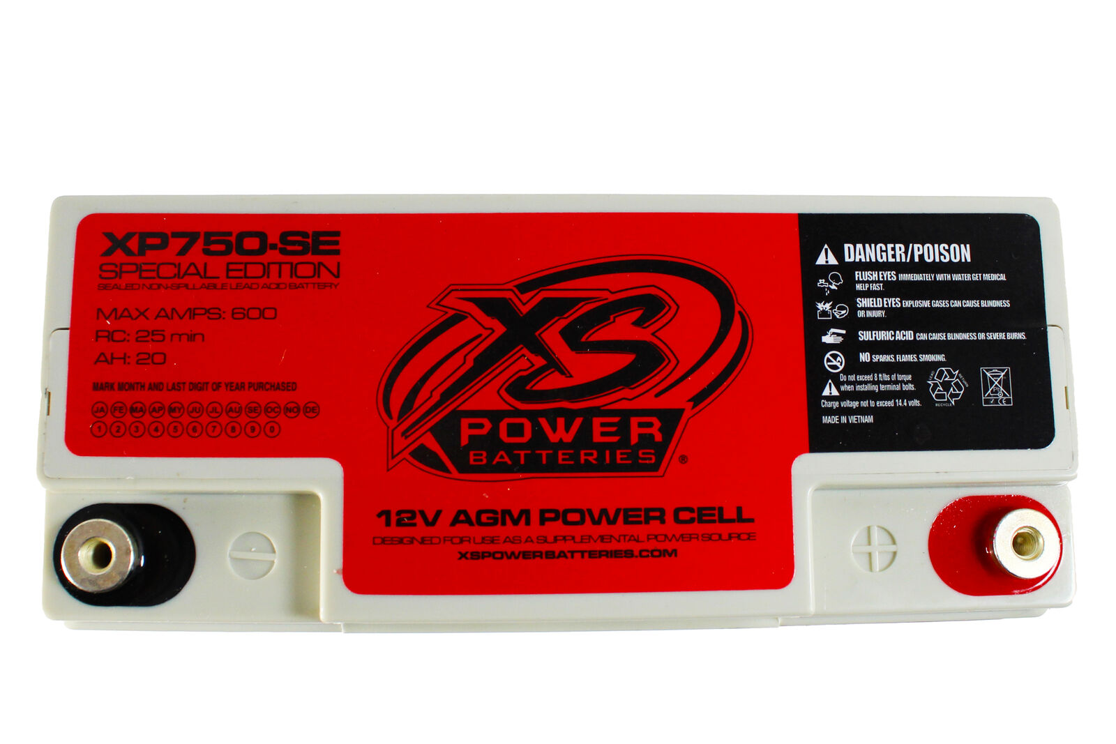 12V 600 Max Amps 20AH AGM Car Battery XS Power XP750-SE Red Label — Big ...