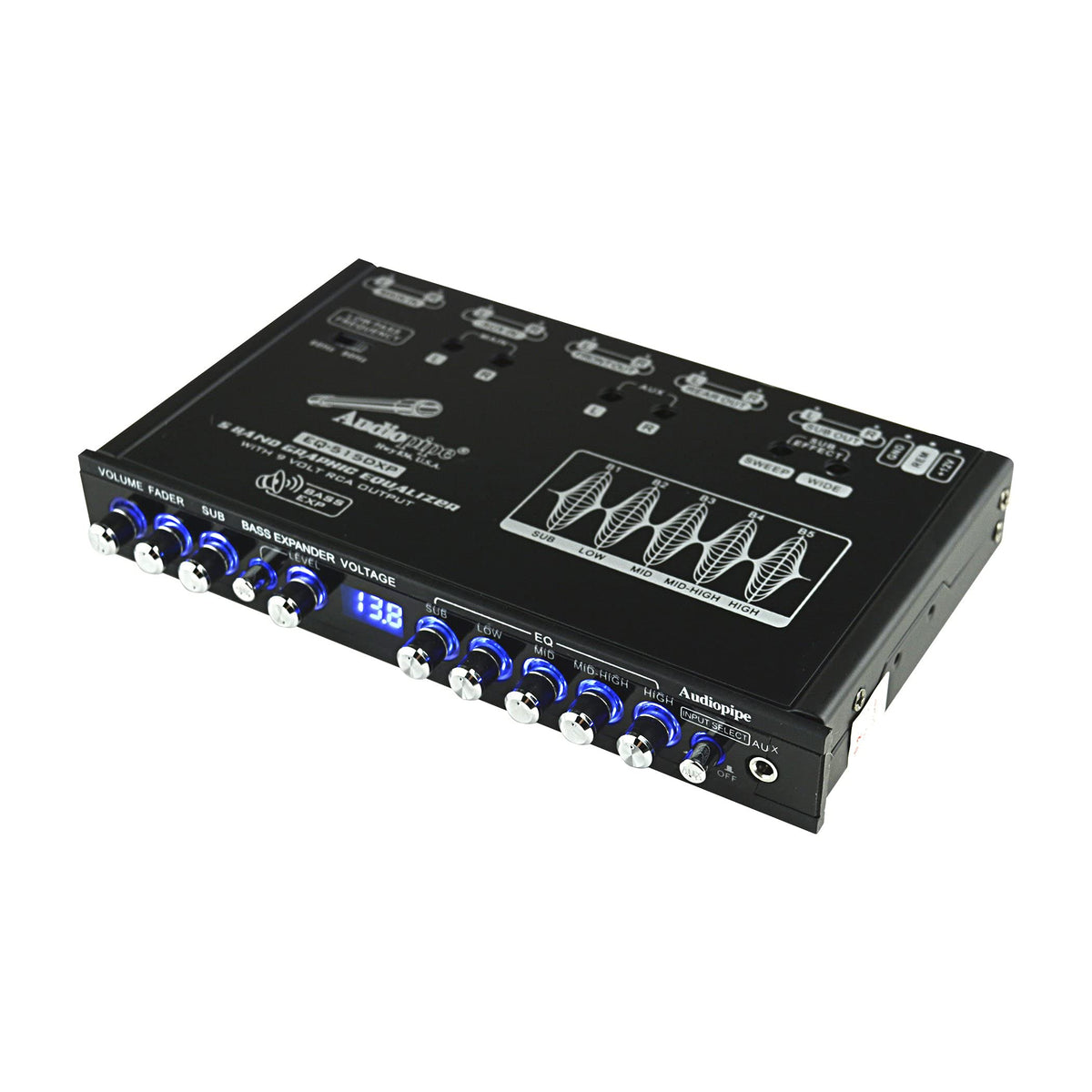 Audiopipe 9V 5 Band Graphic EQ with Subwoofer Control + Voltage Reader ...