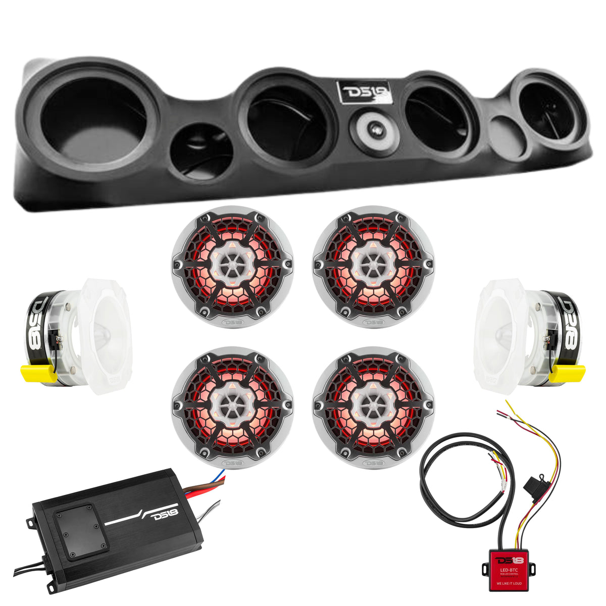 DS18 Jeep TJ Sound Bar Loaded Package 6.5" Speakers/4" Tweeters/Amp/LE ...