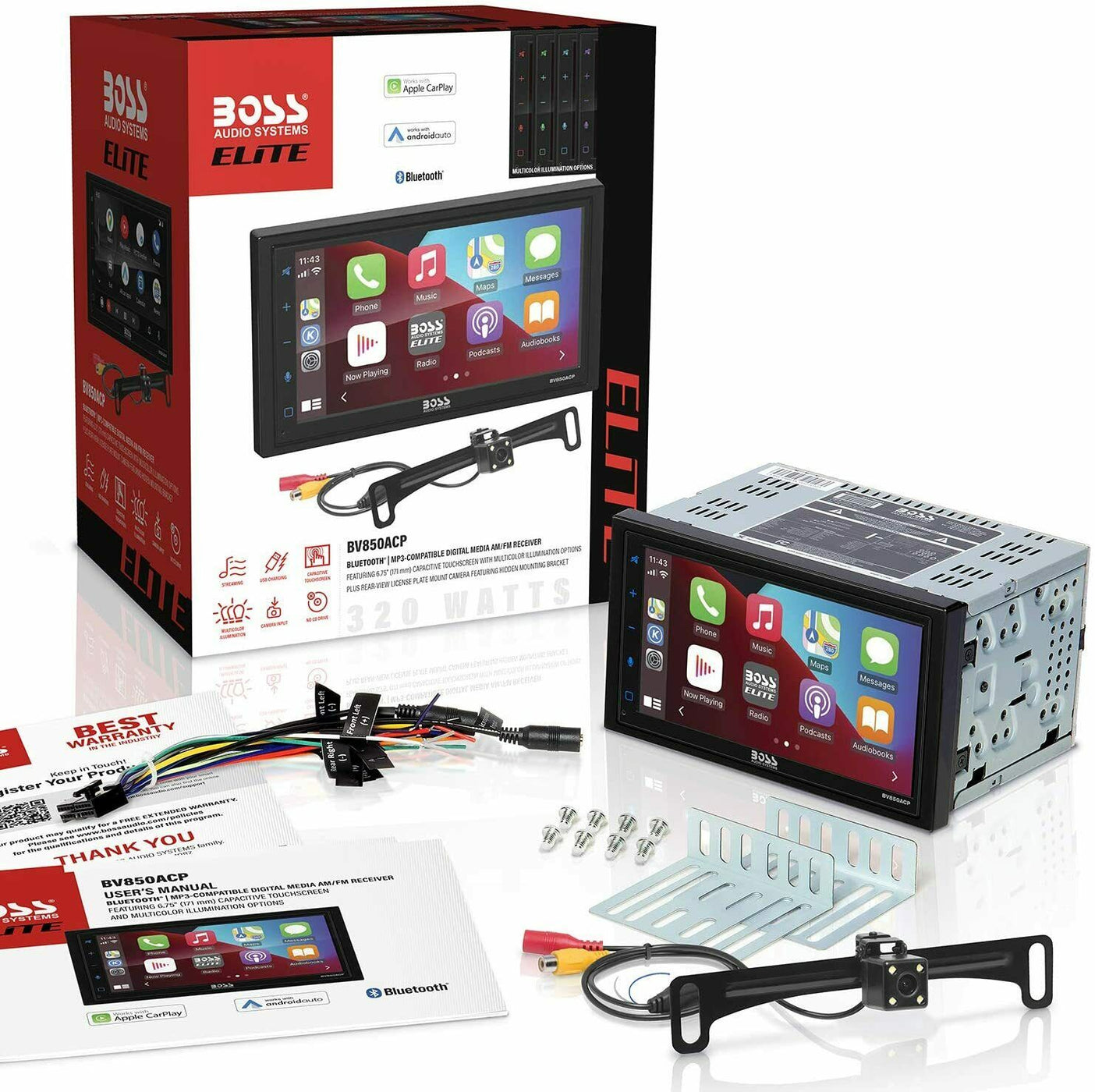 BOSS 6.75" Touchscreen Radio w/ Bluetooth/USB/MP3/FM/AM & Rear Camera ...