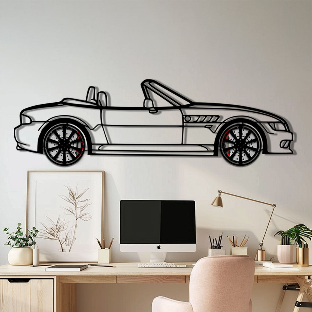 BMW Z3 Metal Car Wall Art with Rotating Wheels - Classic Roadster Silh ...