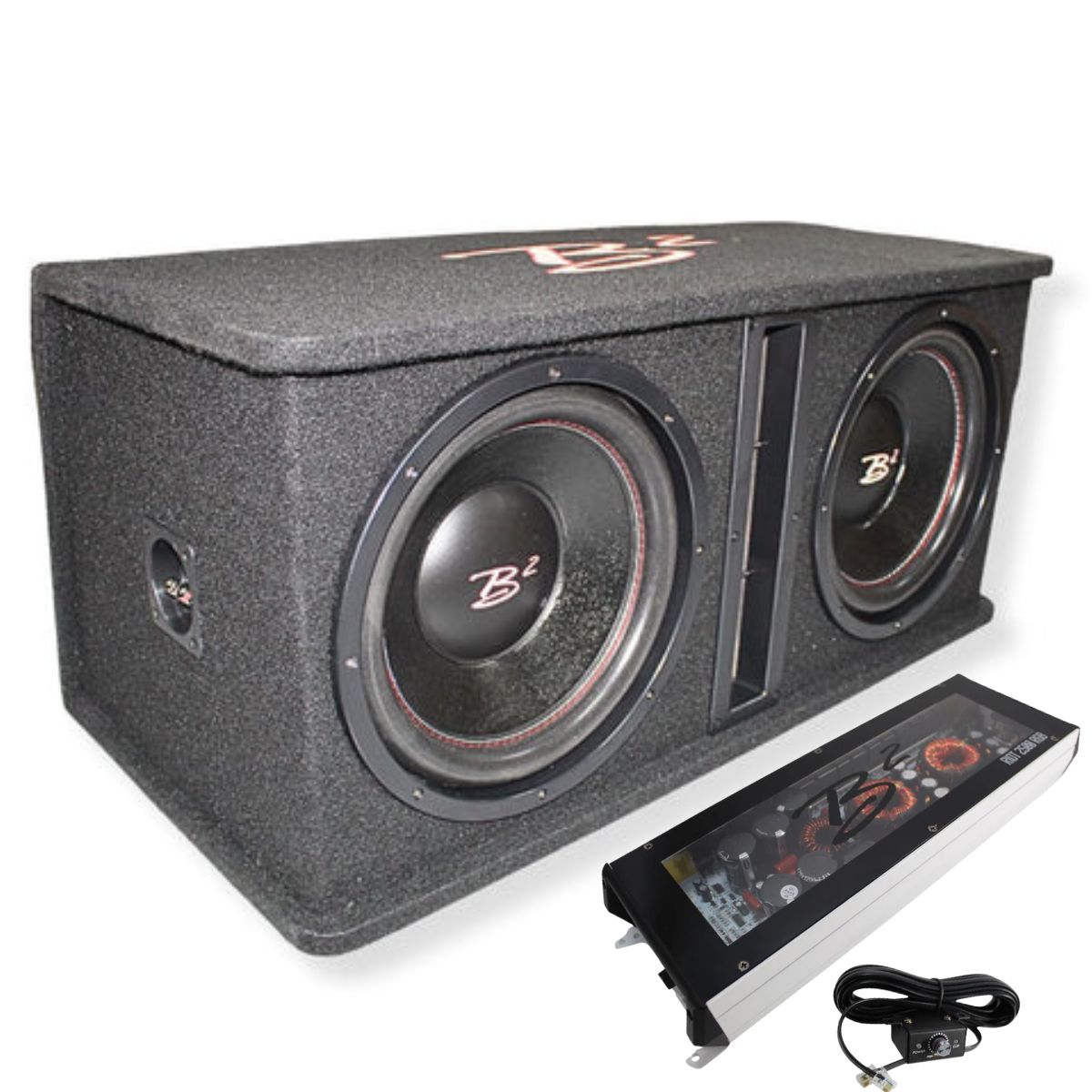 B2 Audio DVPE212 Loaded Dual 12" Subwoofer Enclosure RIOT 2500.1 Ampli ...