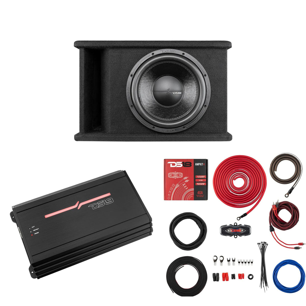 DS18 1600 Watt ZR12.2D Subwoofer 1000 Watt Class D Amplifier and Wirin ...