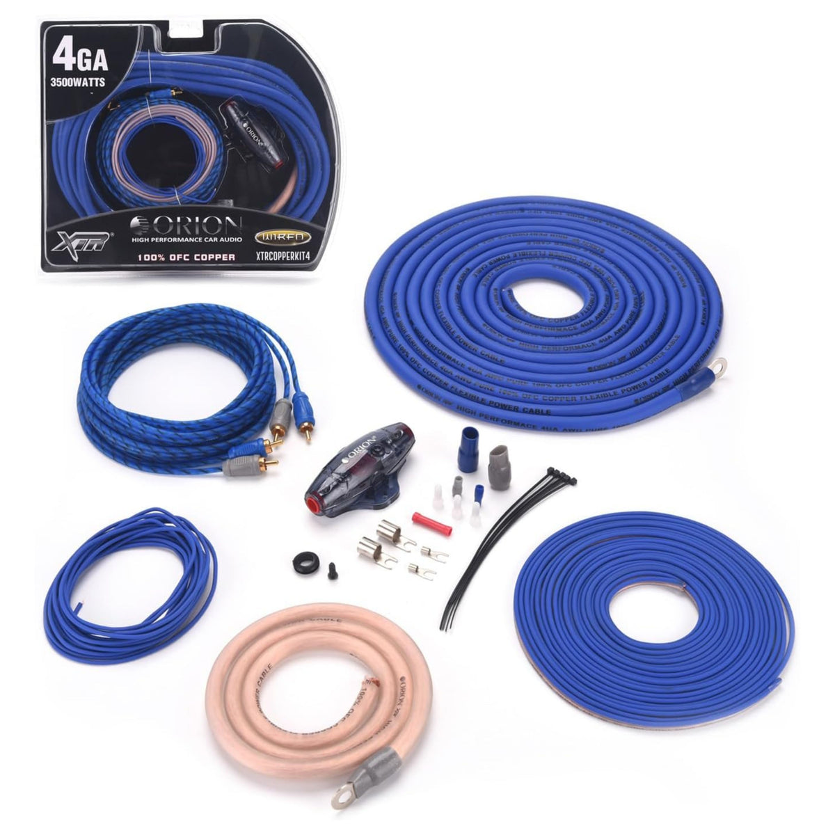 4 Gauge Blue 100% OFC Flexible Complete Amplifier Wire Kit Orion XTR S ...