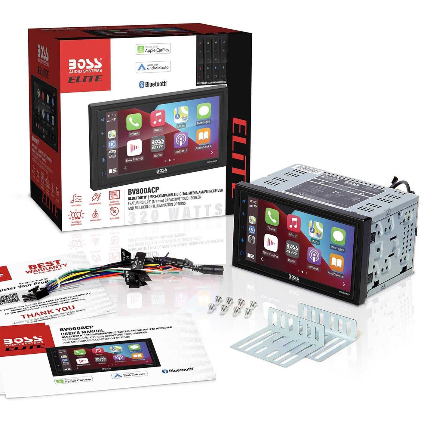 BOSS 6.75" Touchscreen Radio w/ Apple CarPlay/Android Auto & Bluetooth ...