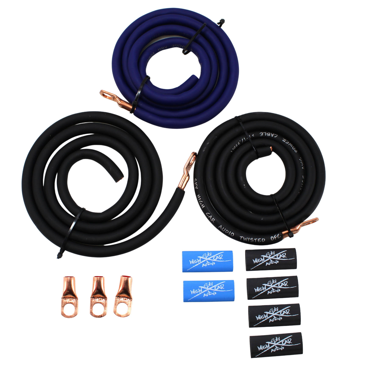 Sky High Car Audio BIG 3 Battery Upgrade Kit OFC 4 Ga Blue Power Black ...