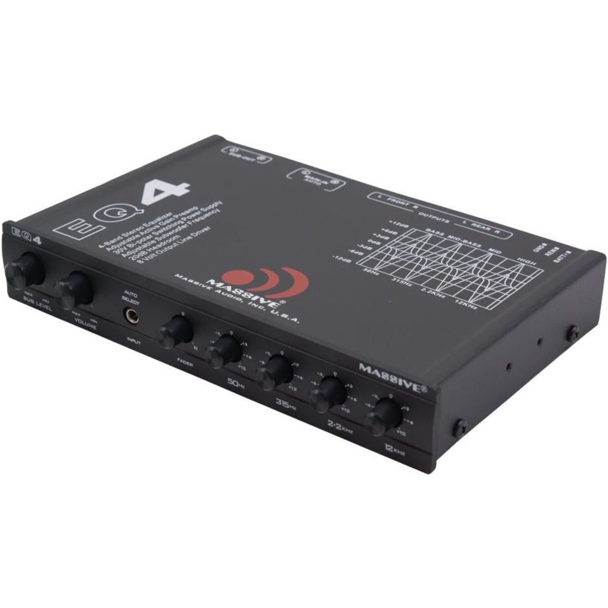 Massive Audio EQ4 1/2 DIN In-Dash 4-Band Graphic Equalizer w/ 8V Line ...