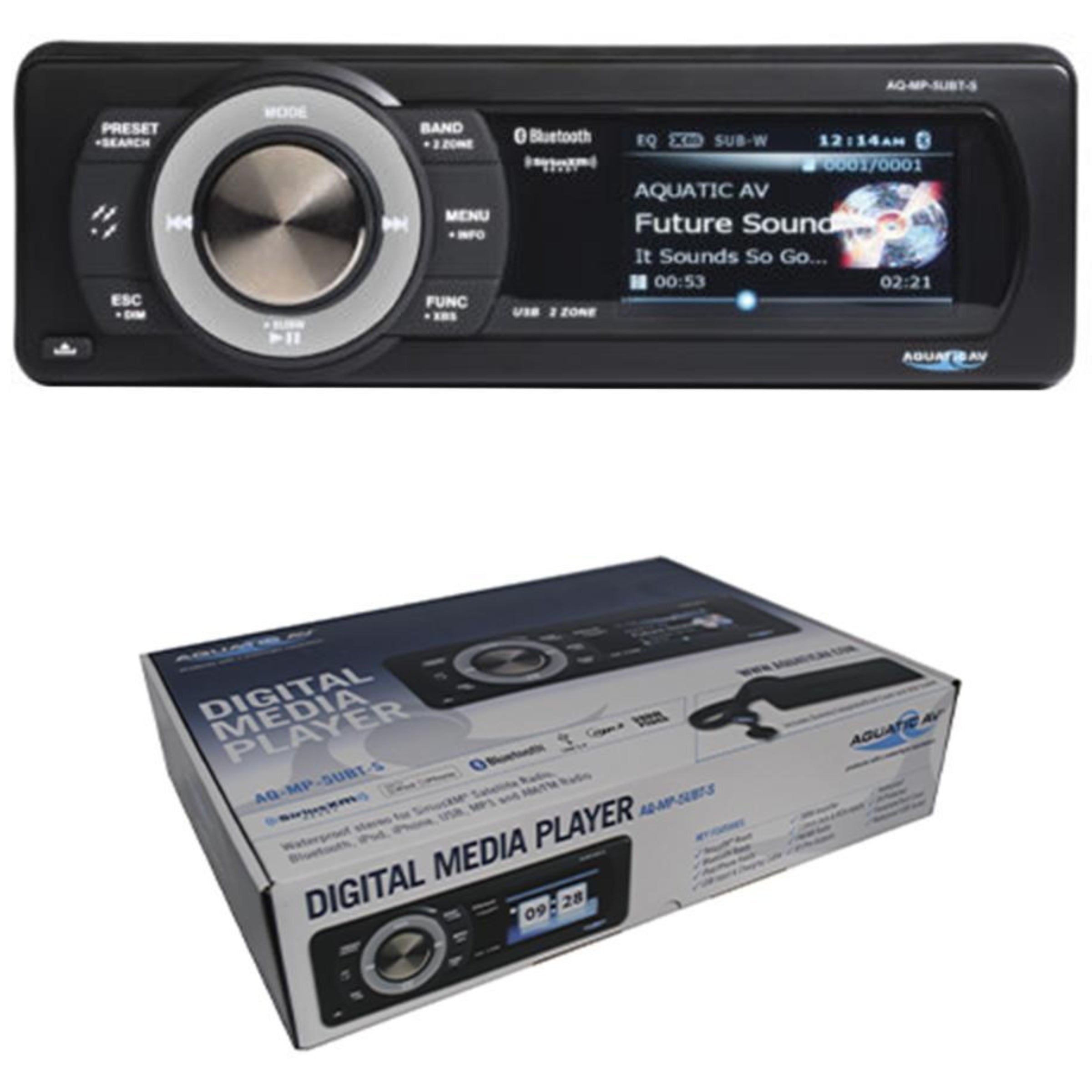 Aquatic AV AQ-MP-5UBT-S Waterproof 1 Din Head Unit w/ BT, USB, Sirius ...
