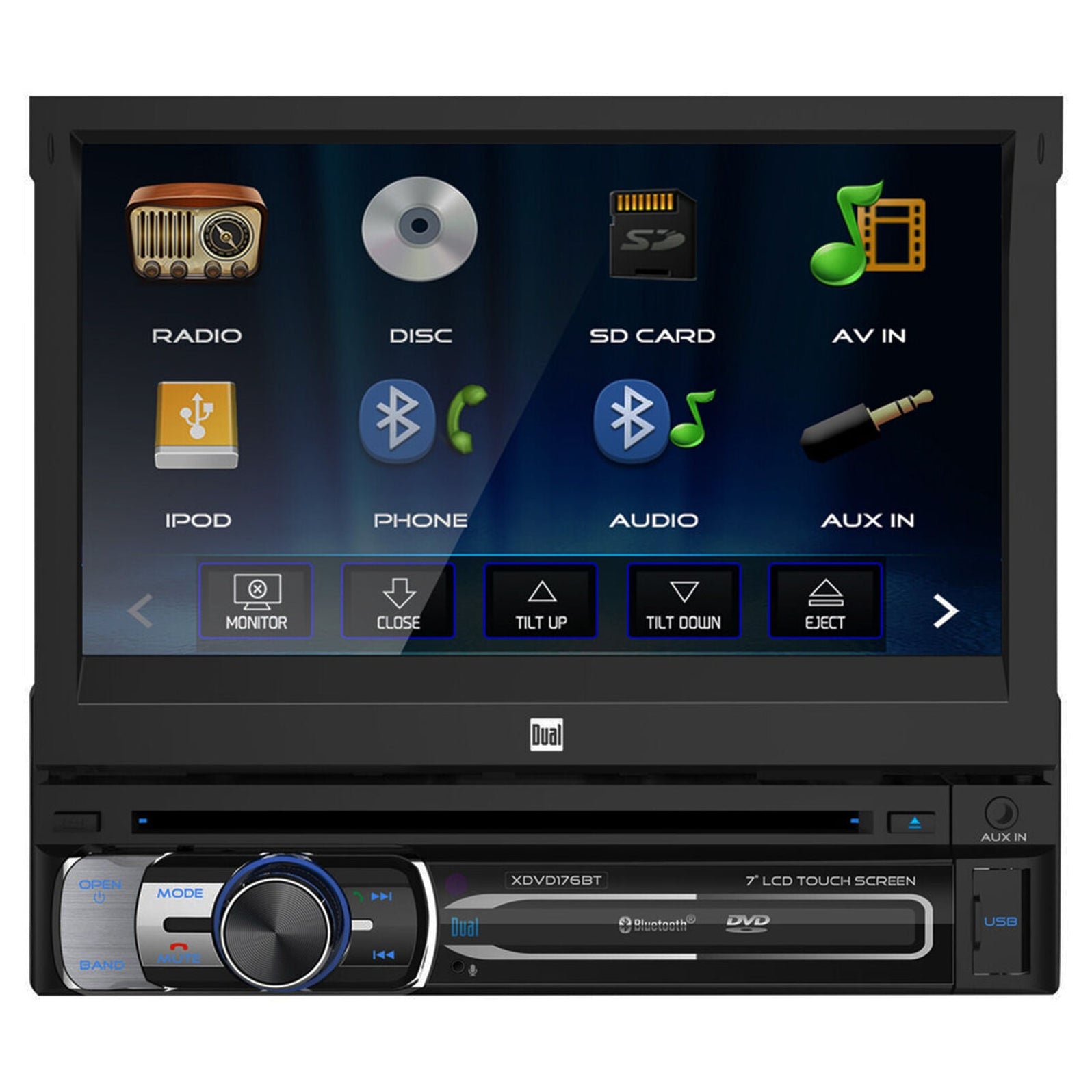 Dual XDVD176BT 7" Touchscreen Bluetooth Single Din Multimedia Receiver ...