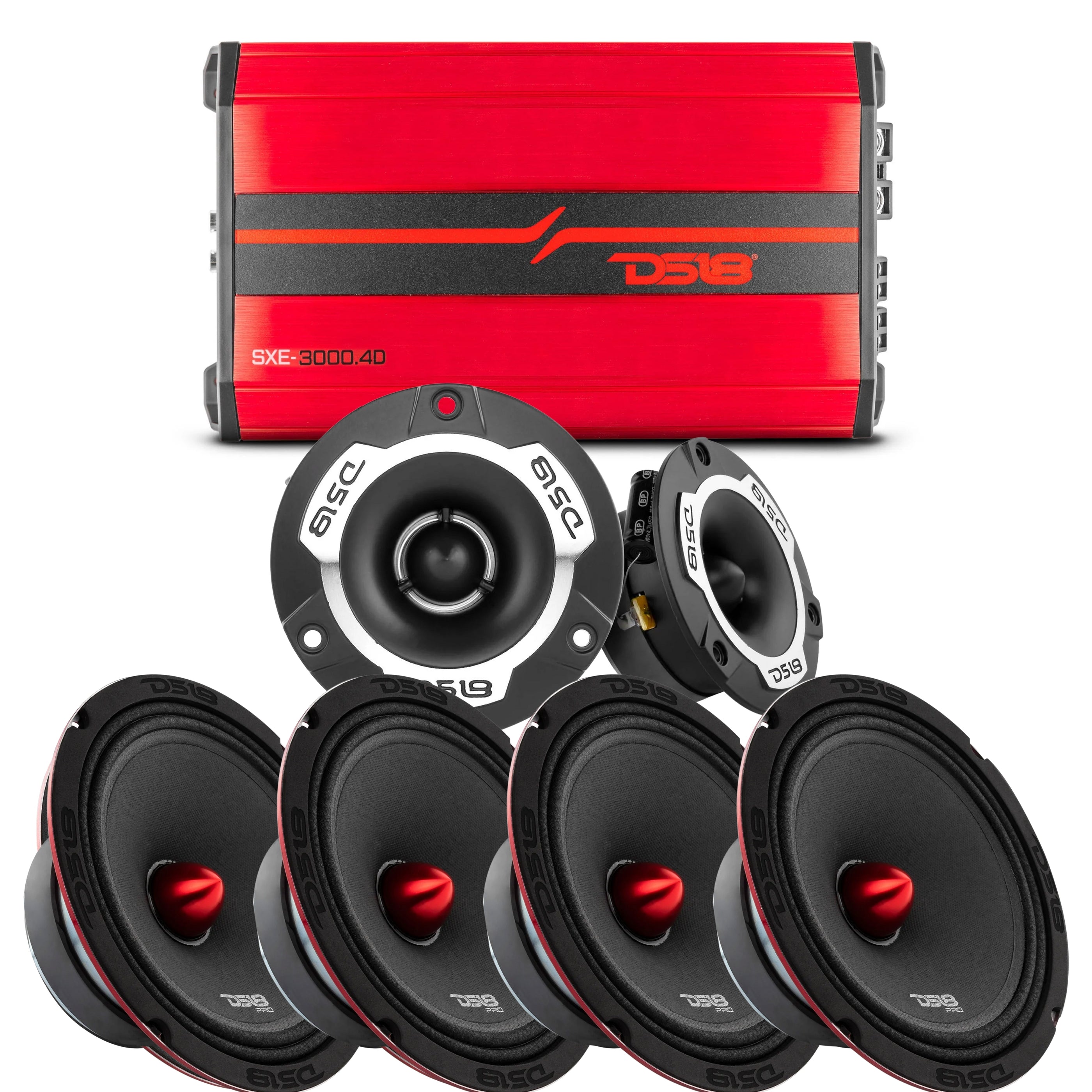 DS18 Red 3000W 4 Channel Amp 4x 3200W PRO-X8.4BM 2x 600W TW120 — Big ...
