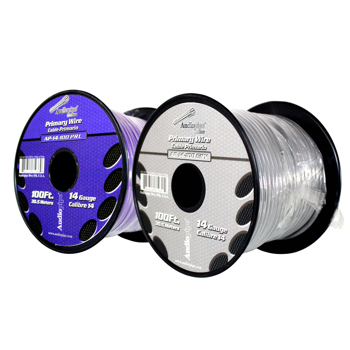 Audiopipe (2) 14ga 100ft CCA Primary Ground Power Remote Wire Spool Pu ...