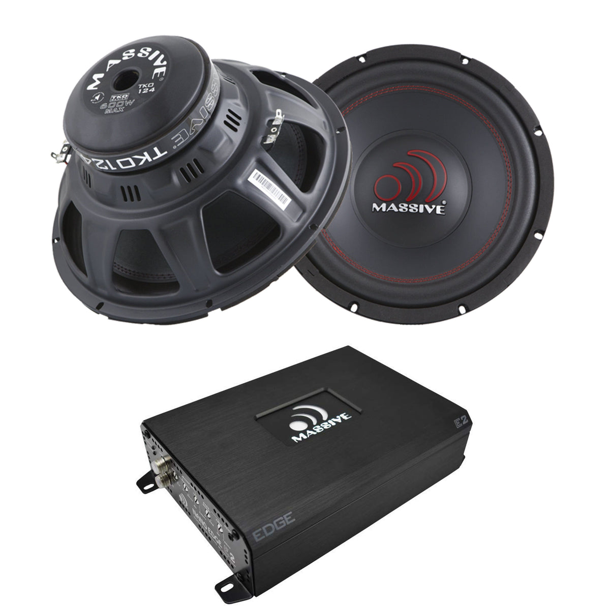 Massive Audio 2x 12" 1200W Subwoofers Dual 4 Ohm TKO124 + Mono Amp Pac ...