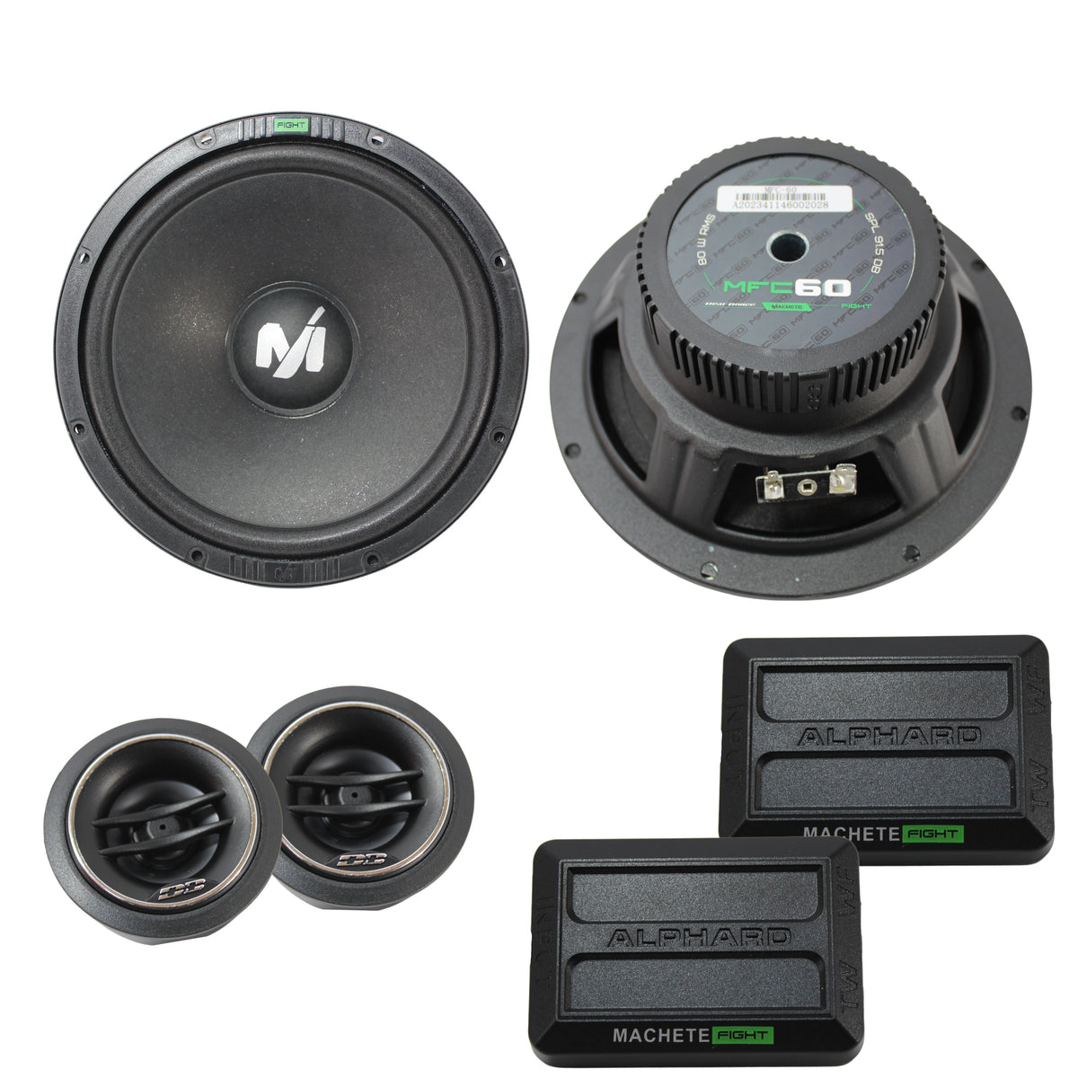Deaf Bonce Pair of 6.5" 160W Max 4 ohm Component Set W/Tweeters & Cros ...