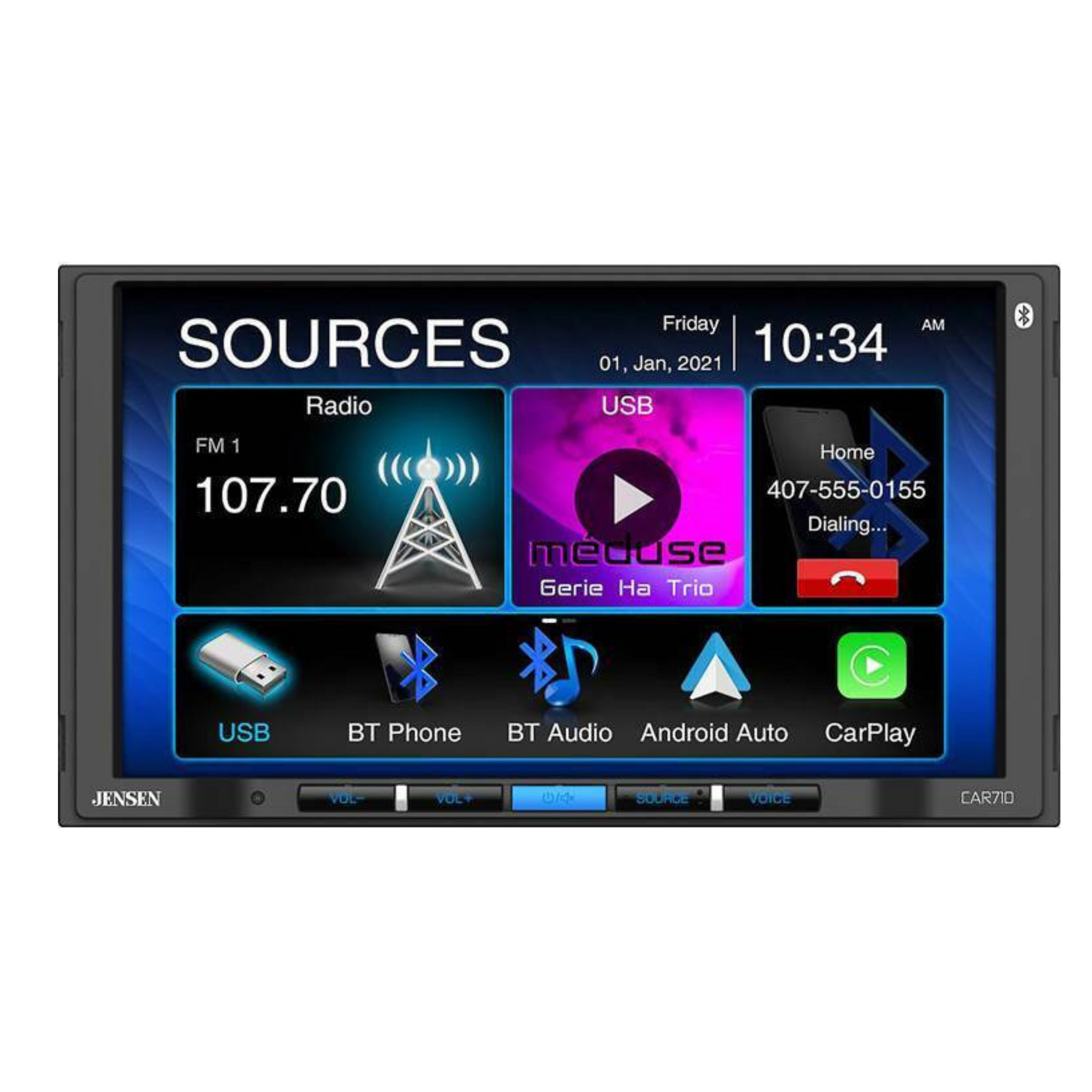 Jensen 7” Touchscreen Bluetooth Radio w/ CarPlay & Android Auto — Big ...
