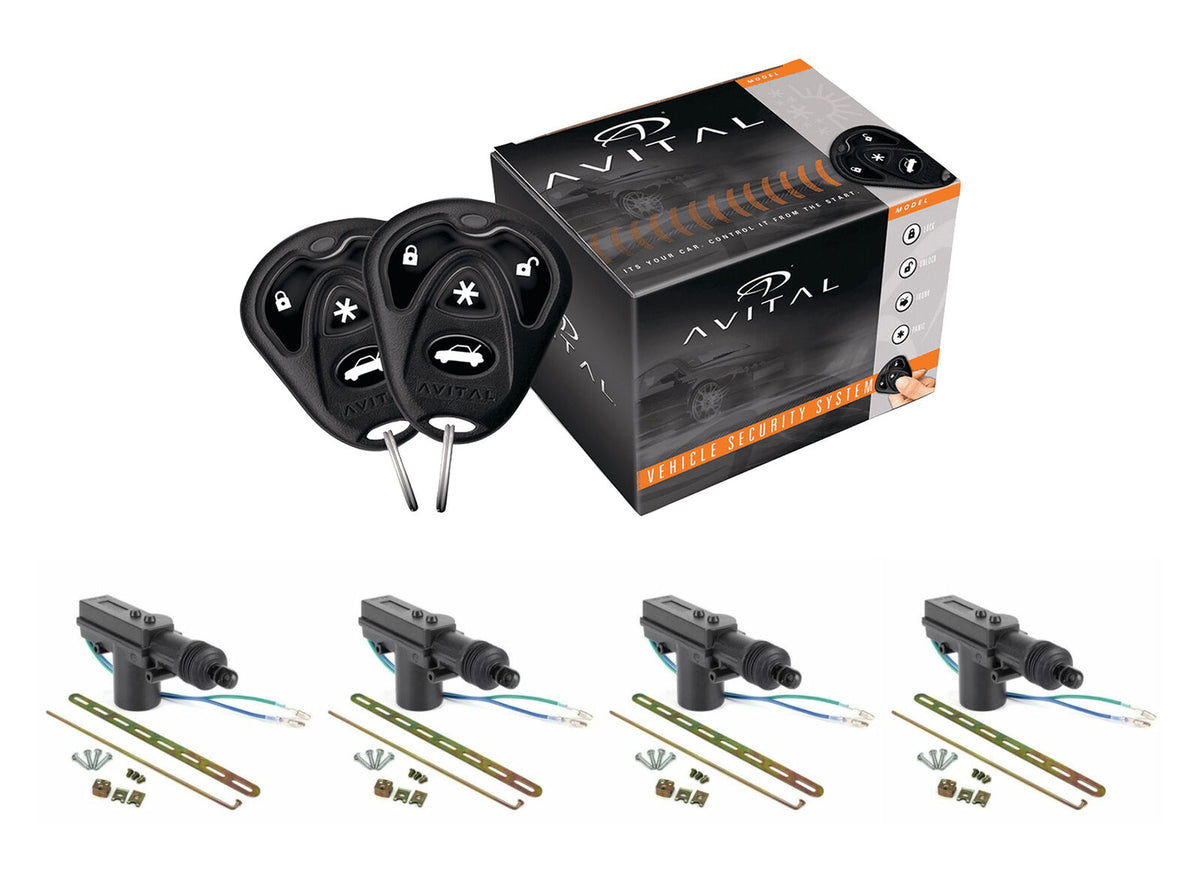 1-Way Keyless Entry System with Two 4 Button Remotes + 4 Door Locks ...