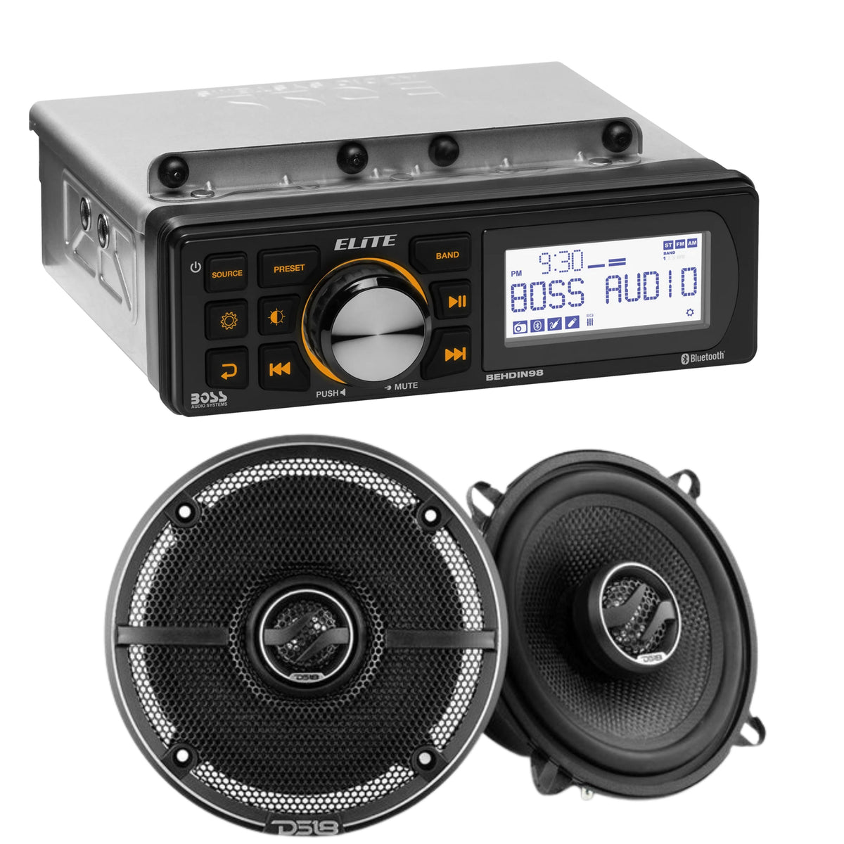Boss Elite Harley 98-13 Bluetooth Receiver 3" BEHDIN98/W FREE DS18 5 S ...