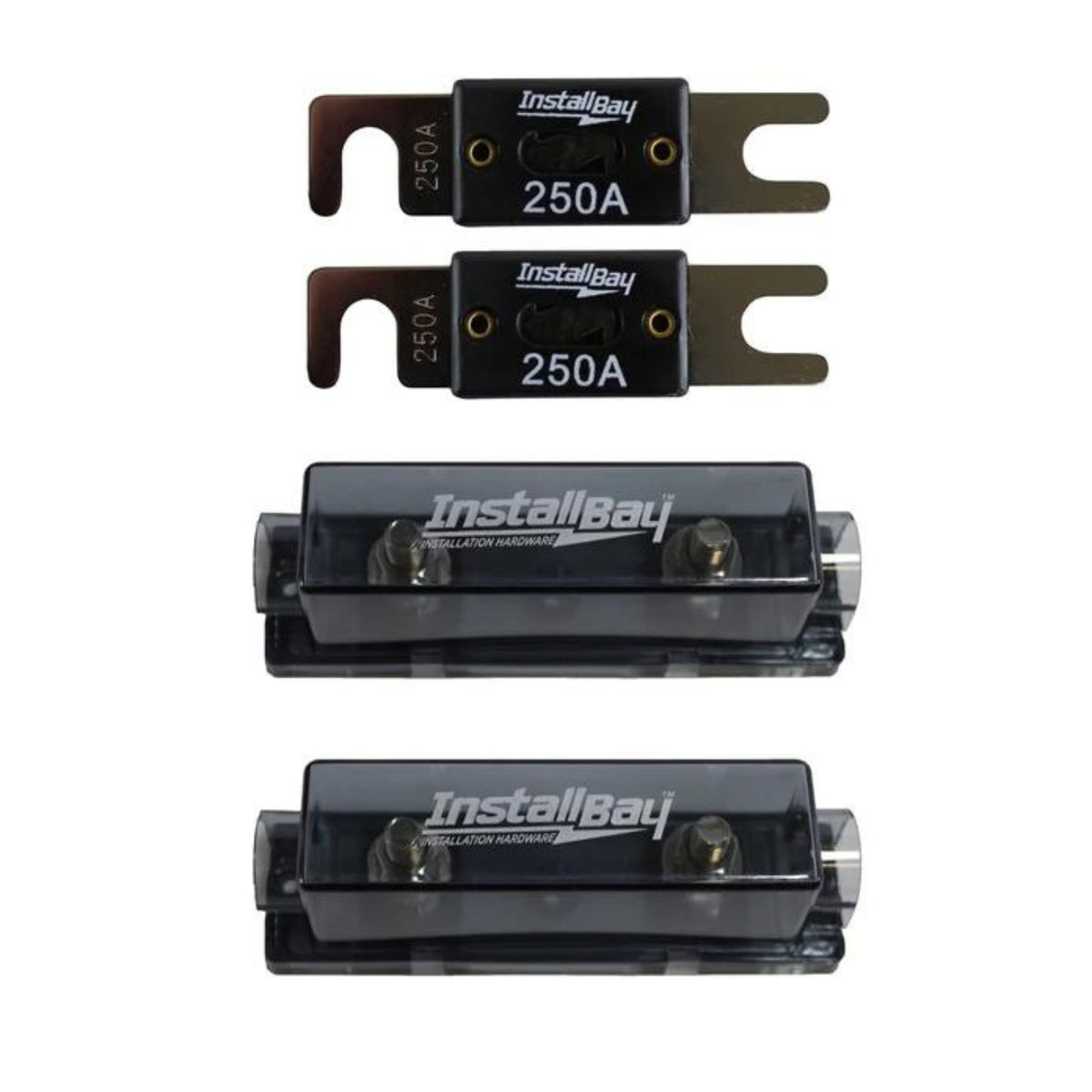 Pair of Nickel Plated ANLFH Fuse Holders Metra + ANL-250 Fuses — Big ...