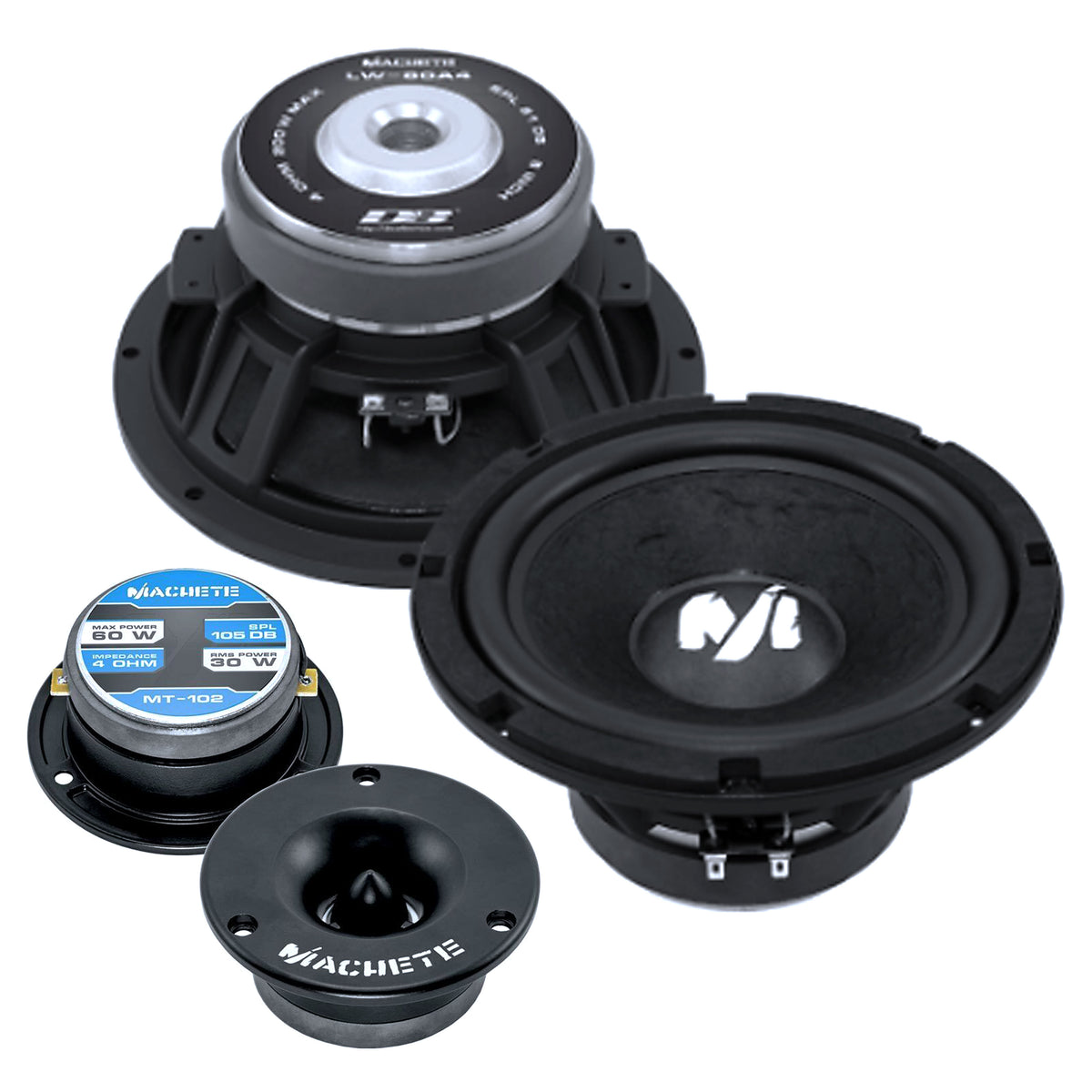 Pair of Deaf Bonce 8 Mid-Bass Speakers 200W 4 Ohm w/ 1" Bullet Tweeter ...