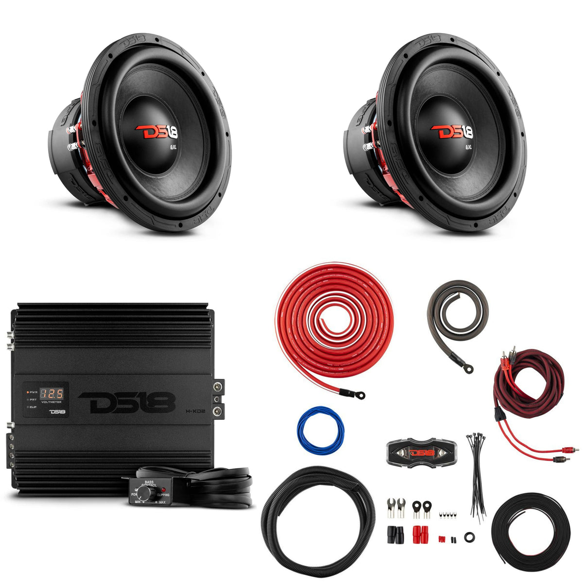 DS18 2500 Watt EXL-X12.4D Subwoofer H-KO2 2000 Watt Amplifier and Wiri ...