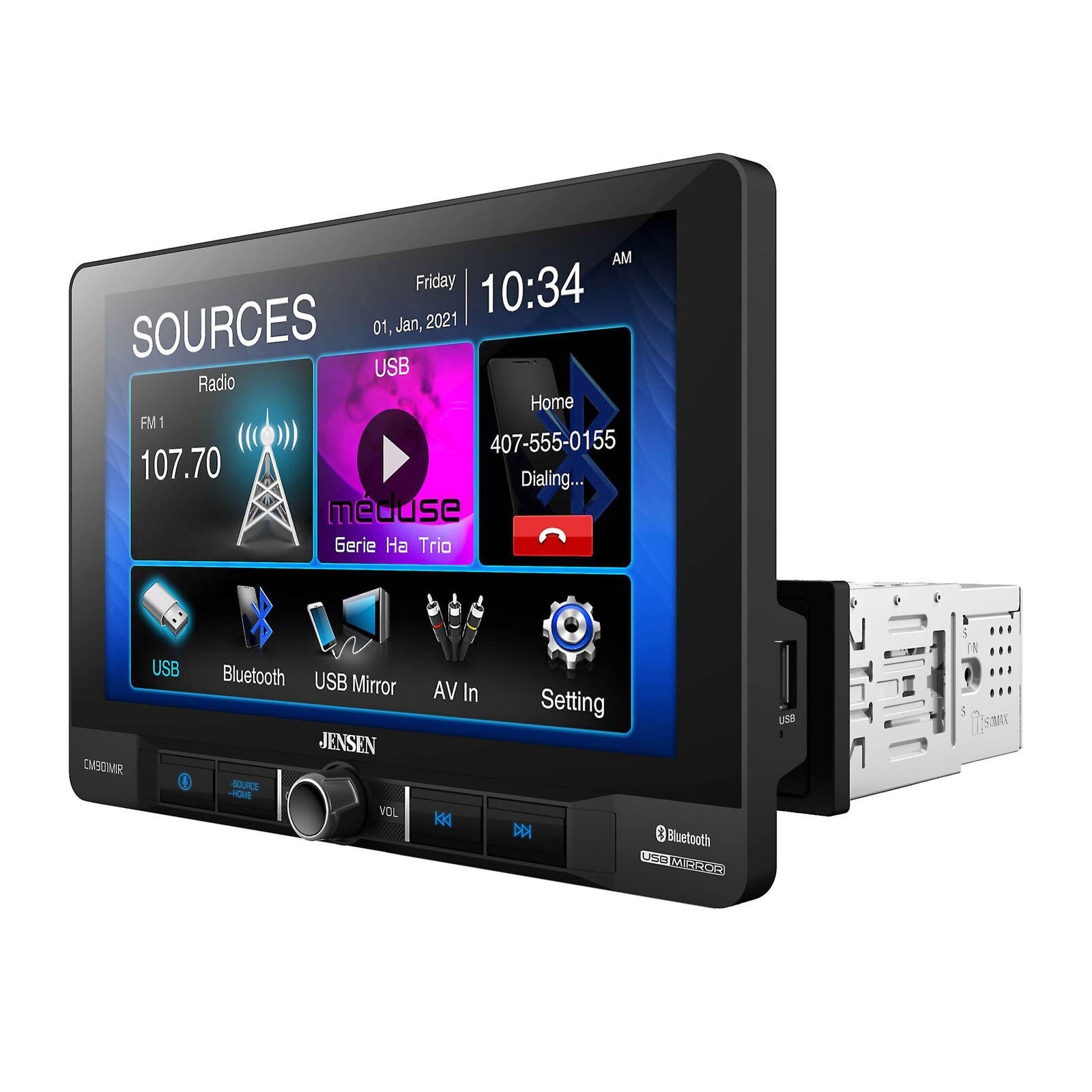 Jensen 9" 1-Din Touchscreen LCD USB Bluetooth Multimedia Radio — Big ...