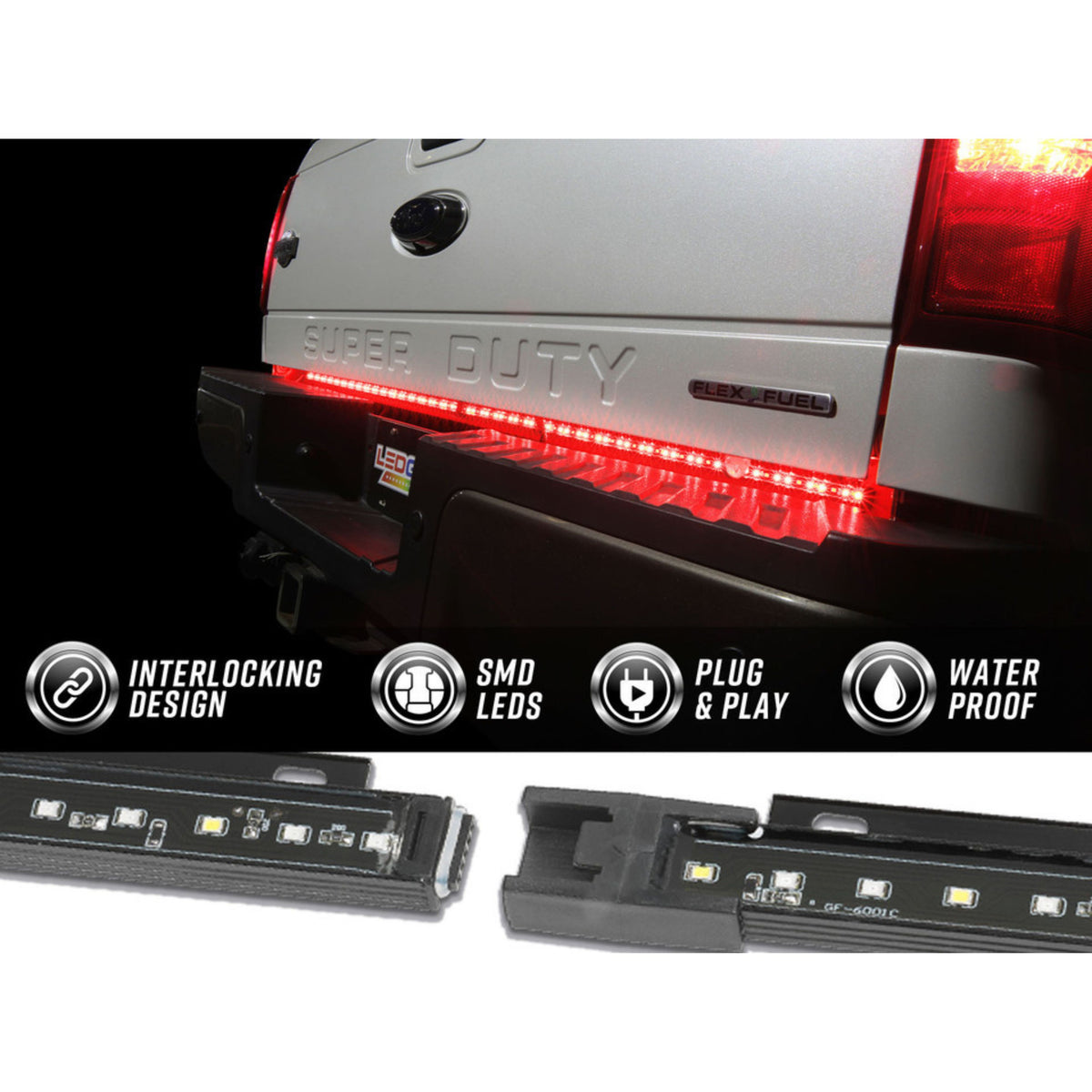 LEDGlow 2pc 60" Truck Tailgate Red LED Light Bar with White Reverse Li ...