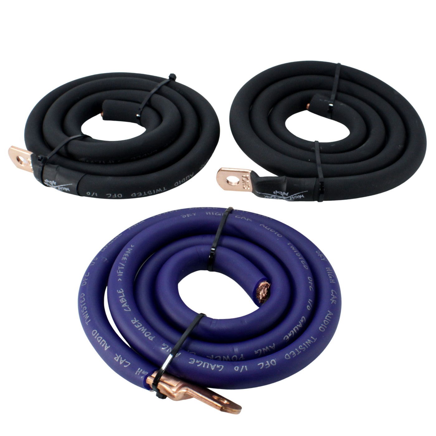 Sky High Car Audio BIG 3 Wiring Upgrade Kit OFC 0 Ga Blue Power Black ...