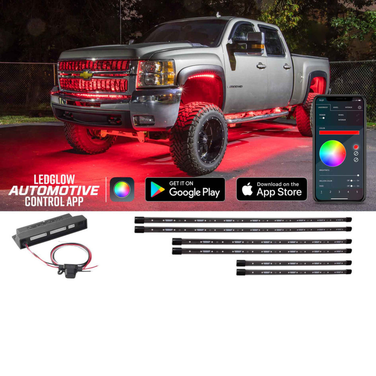 LEDGlow 6pc Million Color Bluetooth Truck Underglow Lighting Kit — Big ...