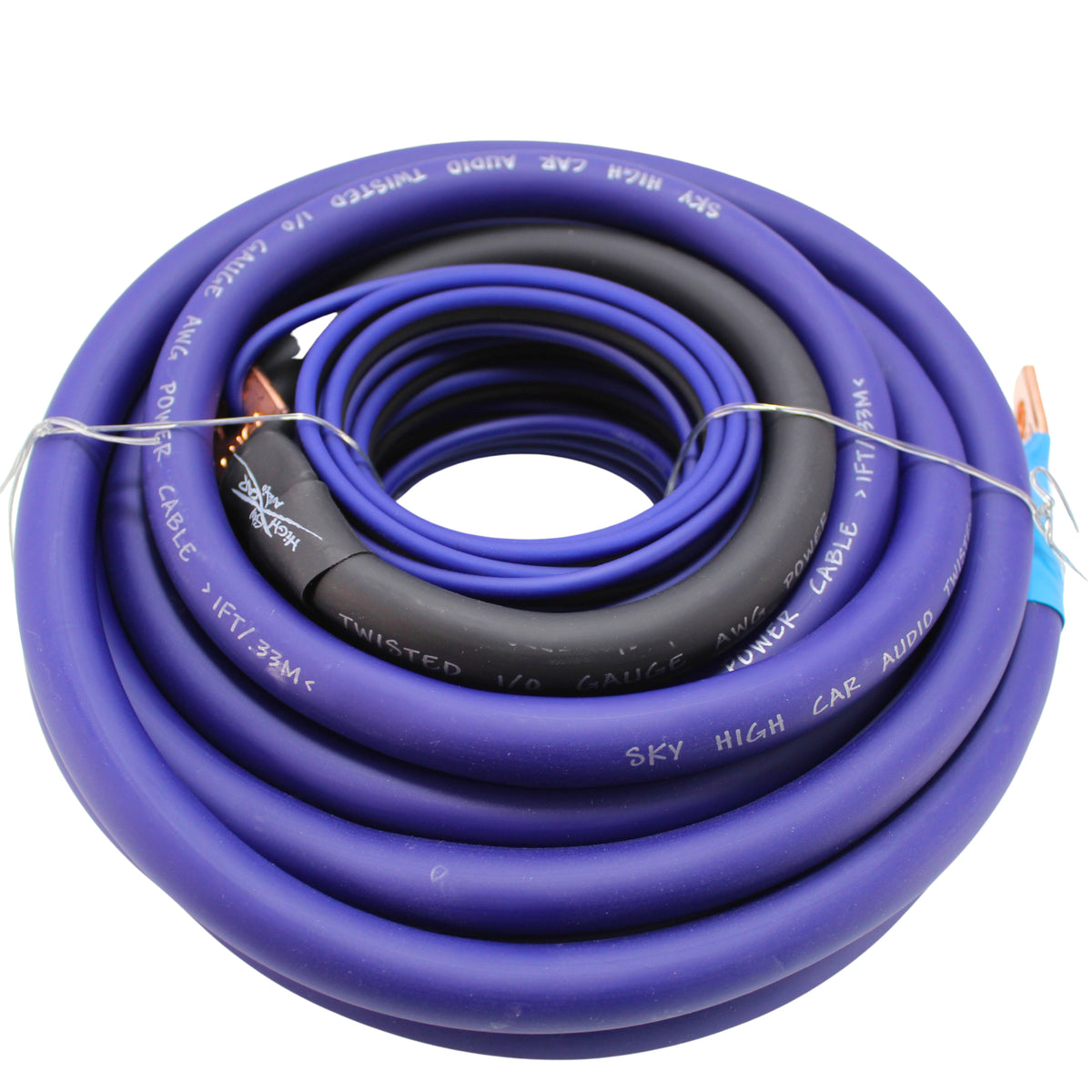Sky High Car Audio 1/0 GA CCA Amplifier Wiring Kit Blue Power Black Gr ...