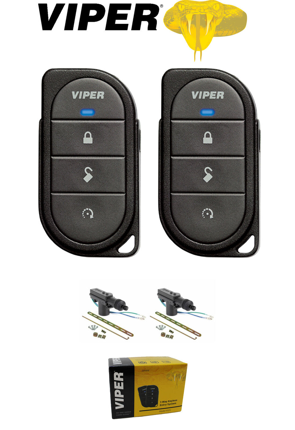 Viper 1-Way Keyless Entry System 2 4-Button Remotes + 2 Door Locks ...