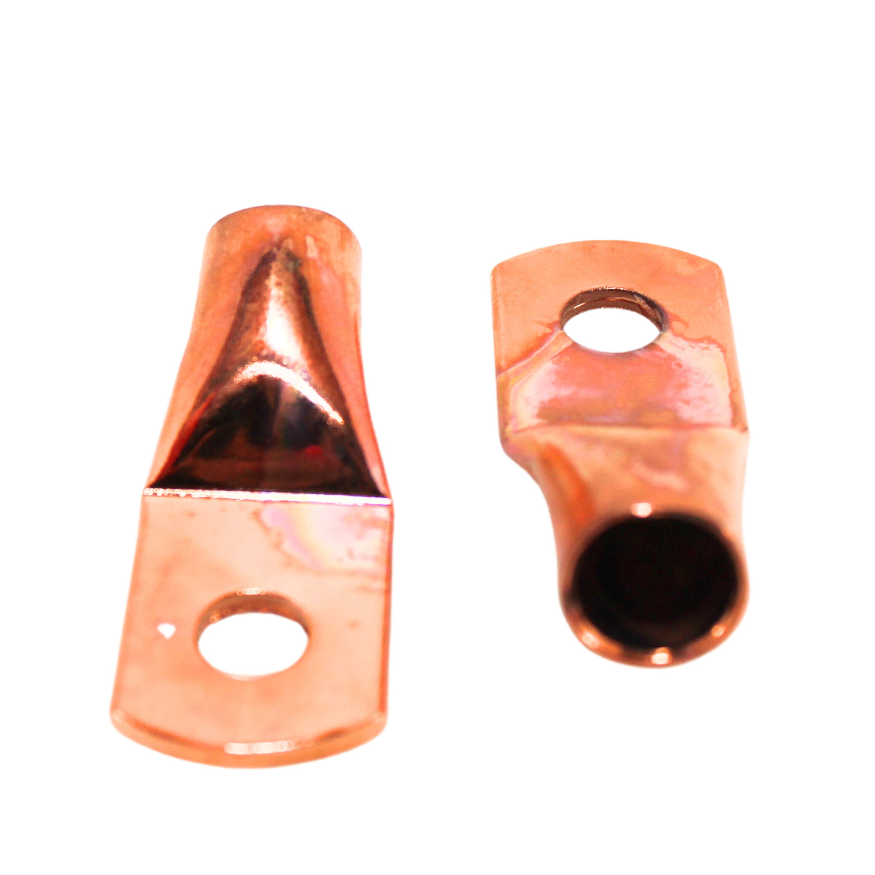 Pair of 0 Gauge 1/4 Inch Solder style Copper Ring Terminal Lugs w/ Hea ...
