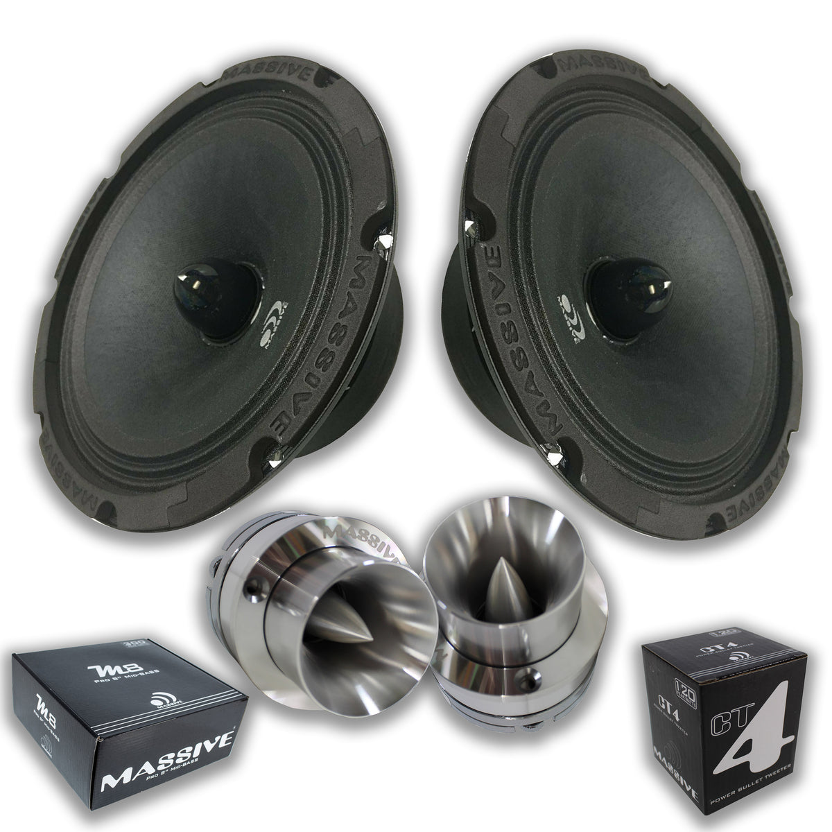 Massive Car Audio 8 Loud Speakers 800W 8 Ohm With 2x Super 1 Bullet Tw ...