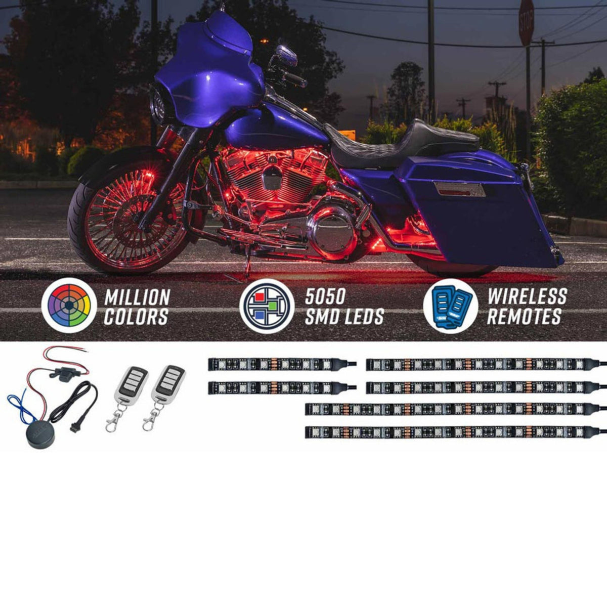 LEDGlow 6pc Multi-Color Motorcycle Underglow Light Kit Flexible LED Li ...